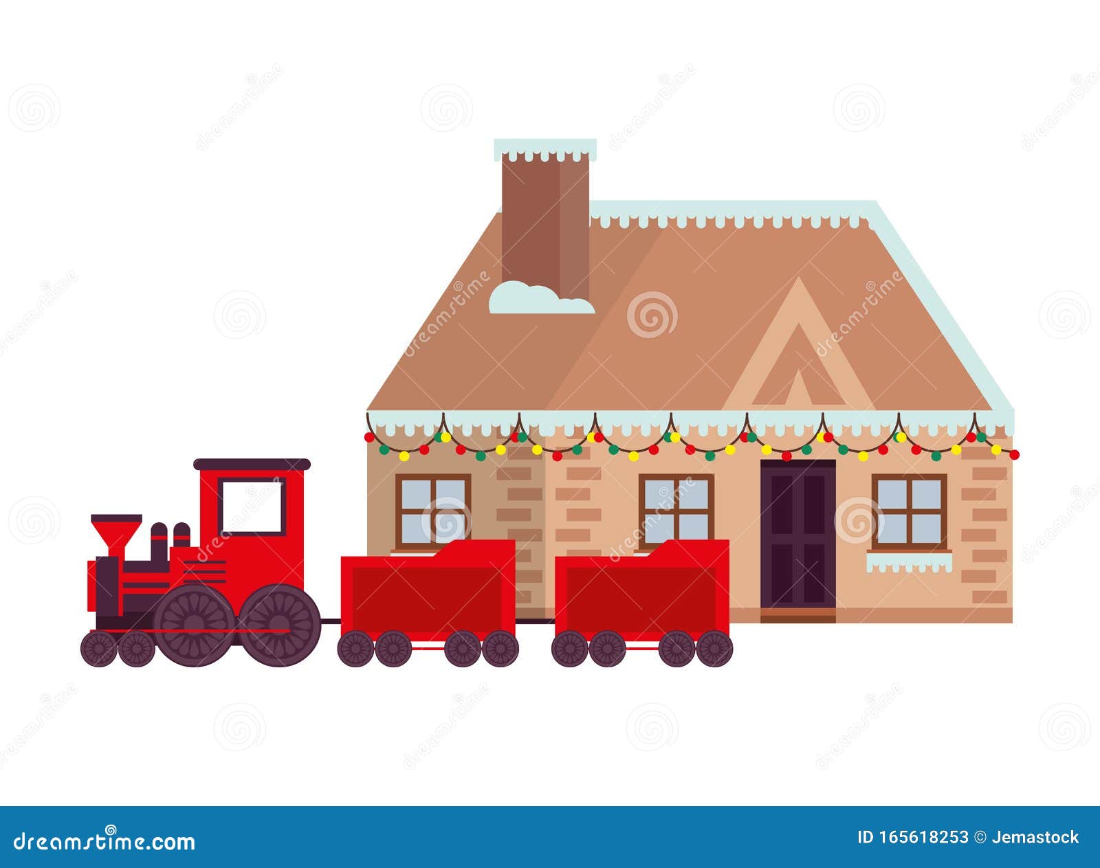 House with Snow and Train Winter Season Stock Vector - Illustration of ...