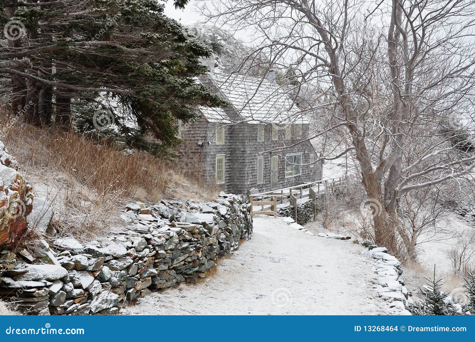 House on snowy road stock photo. Image of snowy, path - 13268464