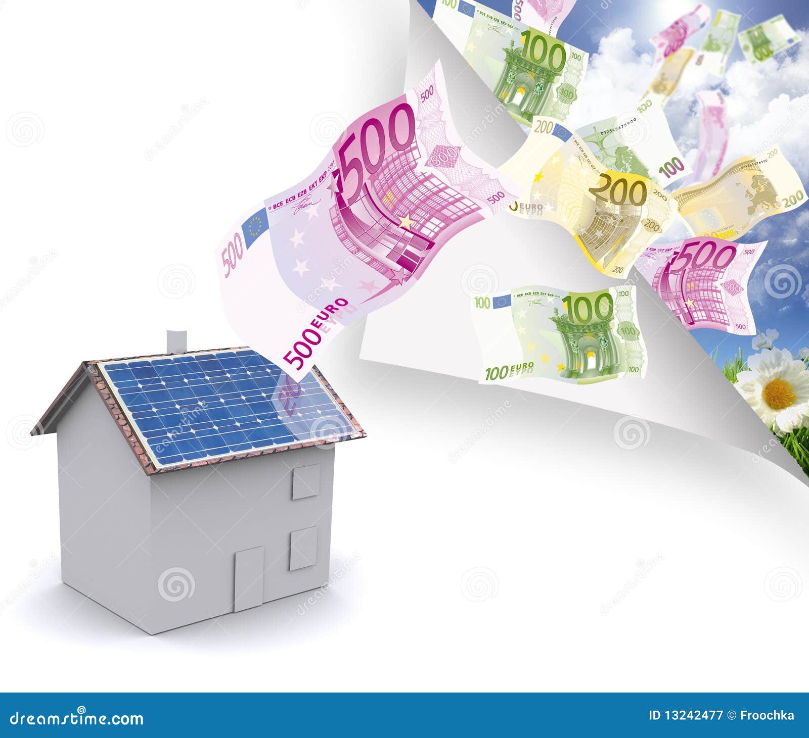 House with Solar Energy To Make Money Stock Illustration - Illustration ...