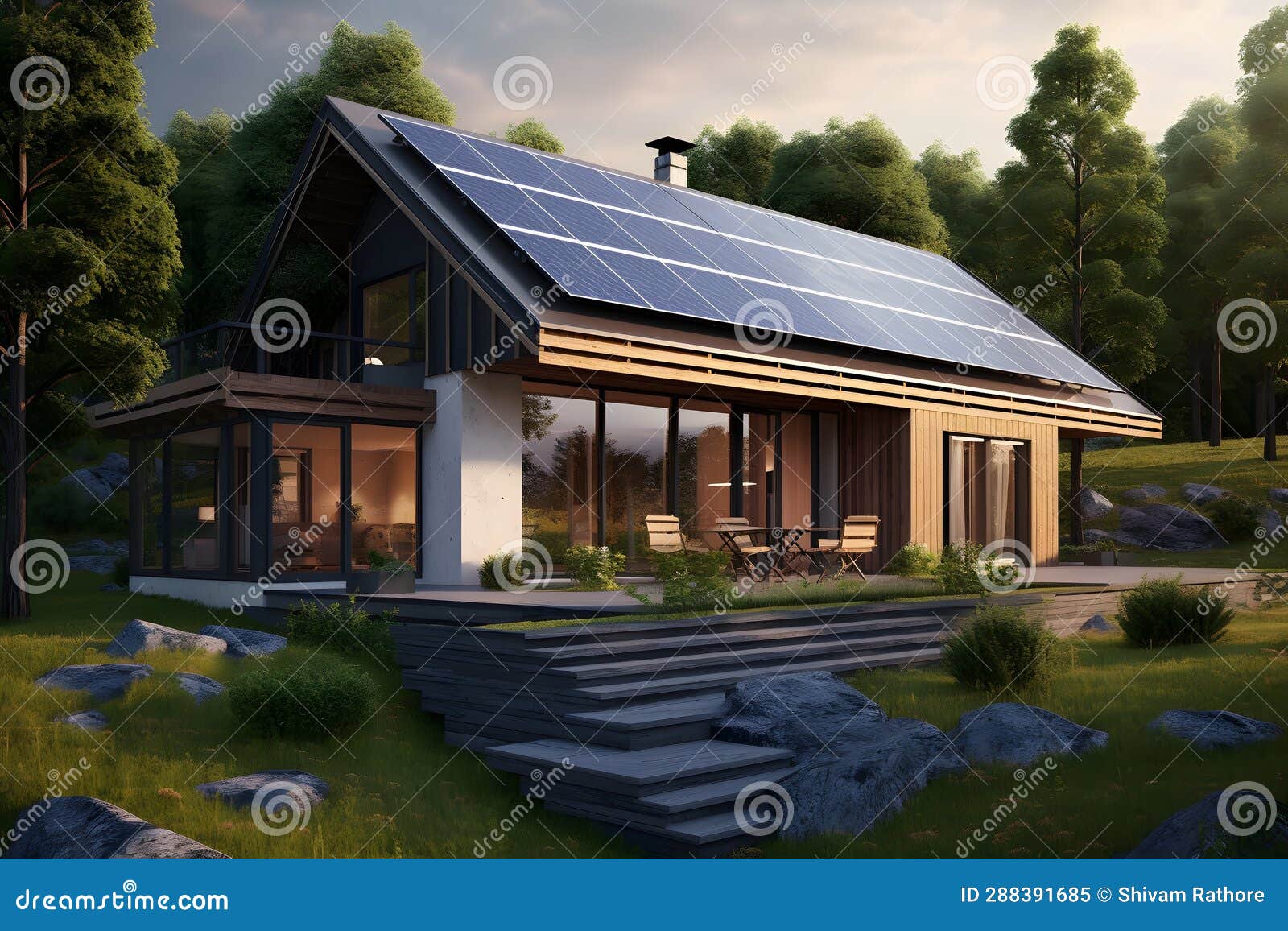 House Has a Solar Panel on the Roof. AI Generated Stock Illustration ...