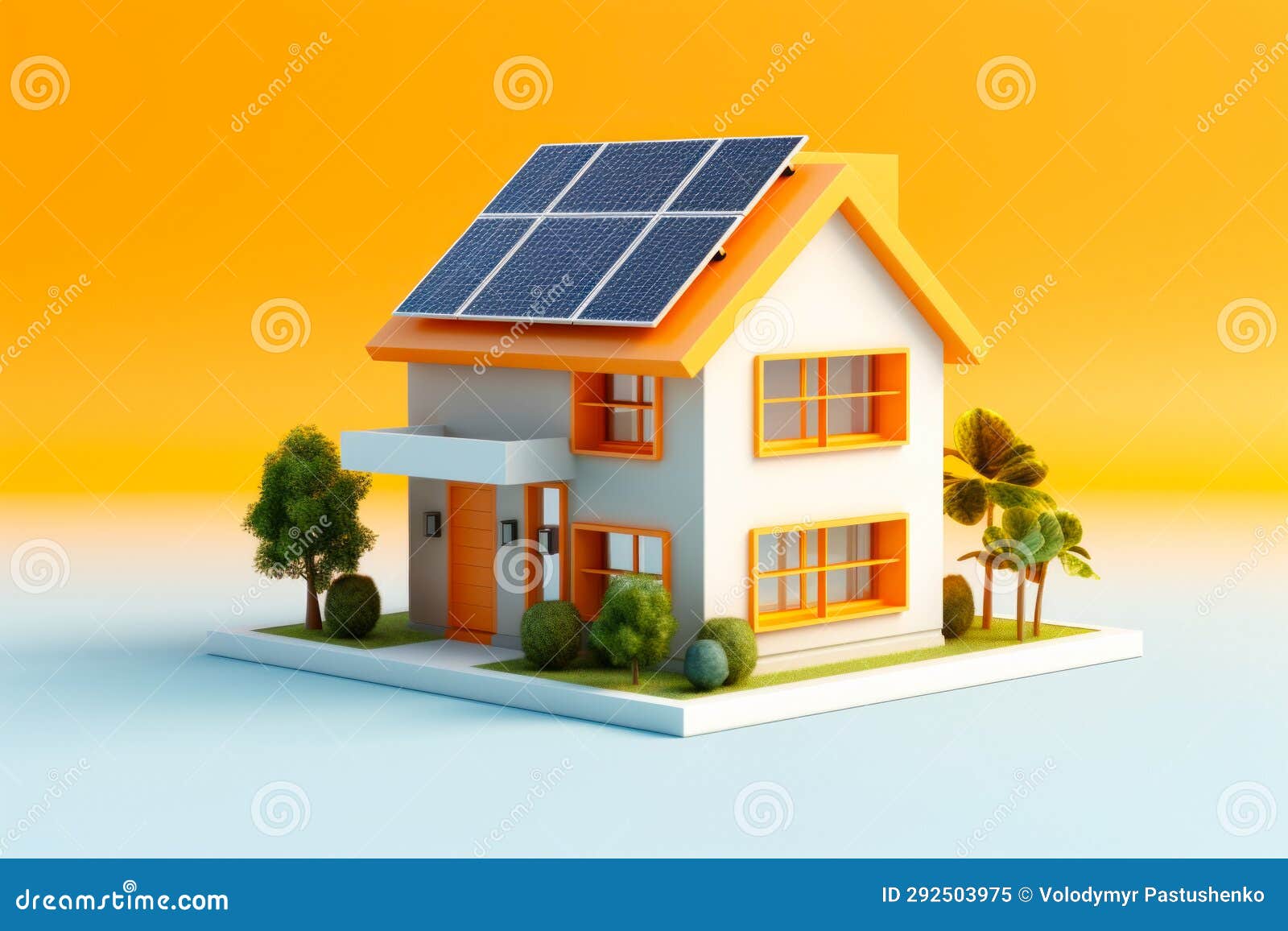 House with Solar Panel on the Roof and Tree. Generative AI Stock Image ...