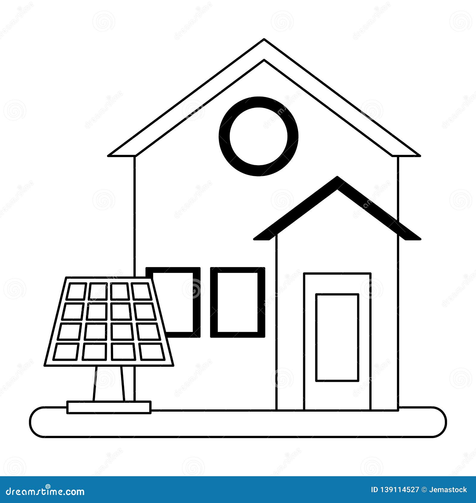House and Solar Panel Symbol Black and White Stock Vector ...