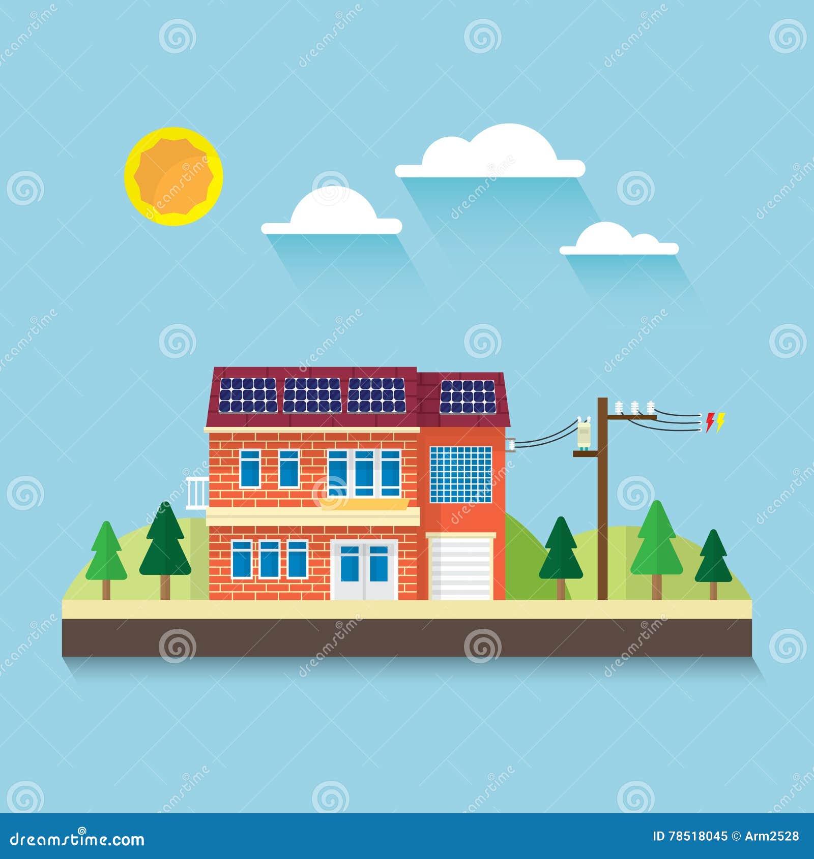 The House with Solar Rooftop Stock Vector - Illustration of consumption ...