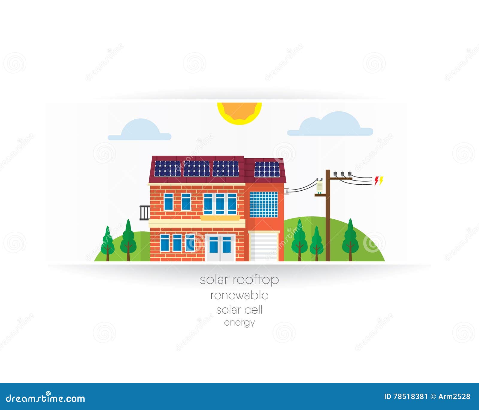 The House with Solar Rooftop Stock Vector - Illustration of roof ...