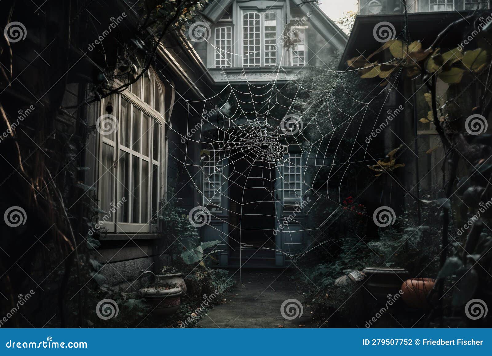 A House with a Spider Web in Front of it. AI Generative Image. Stock ...