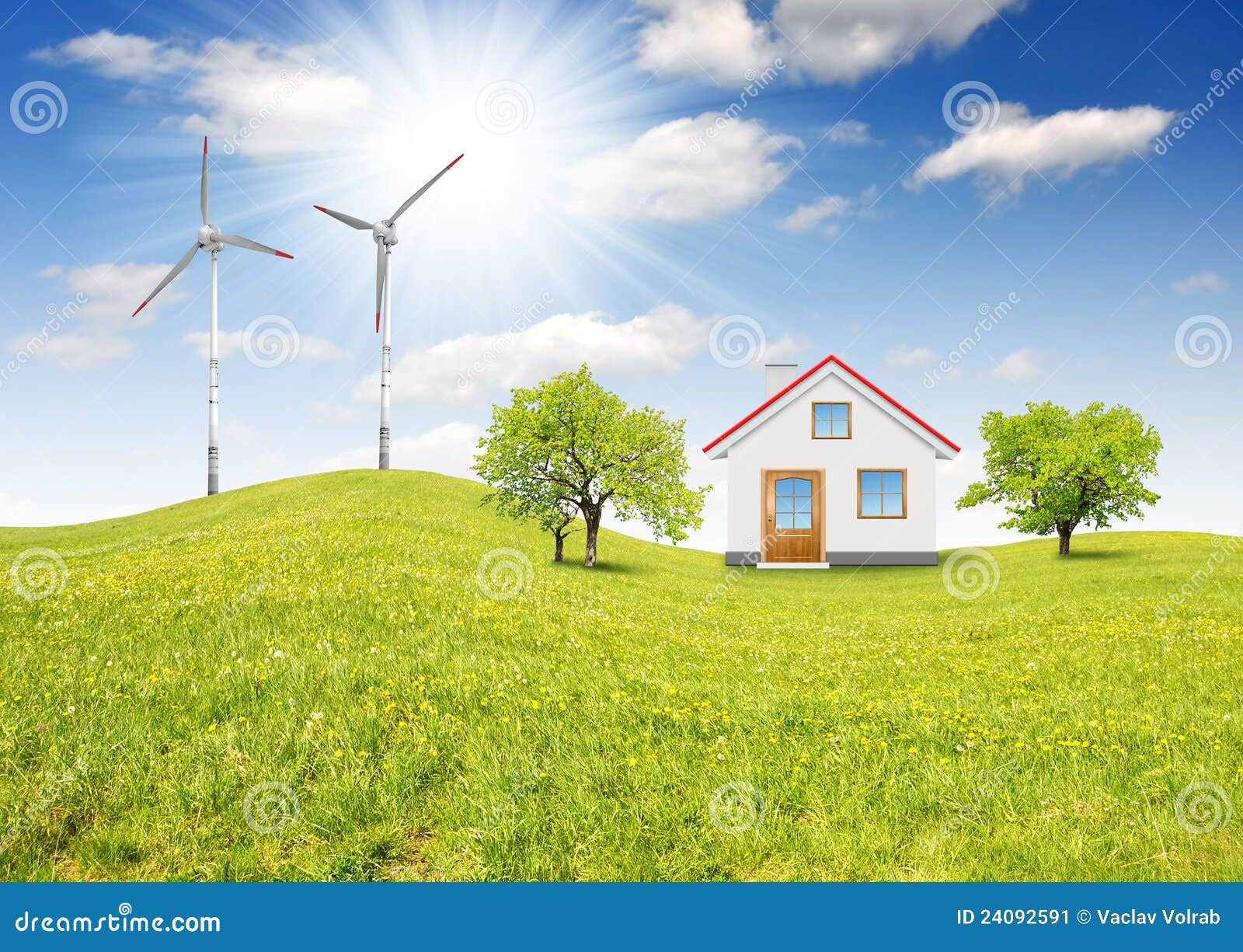 The House in Spring Landscape Stock Image - Image of blue, fuel: 24092591