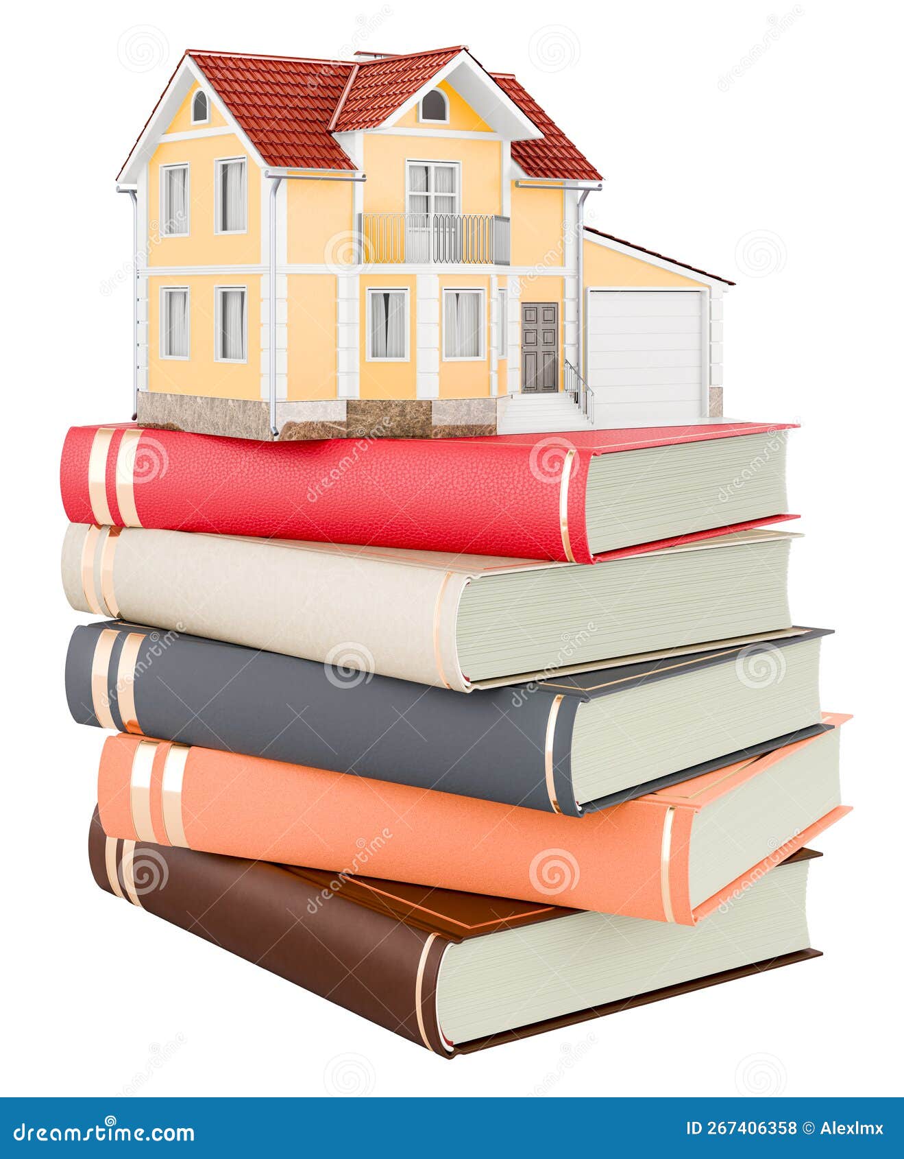 House with Stack of Books, 3D Rendering Stock Illustration ...