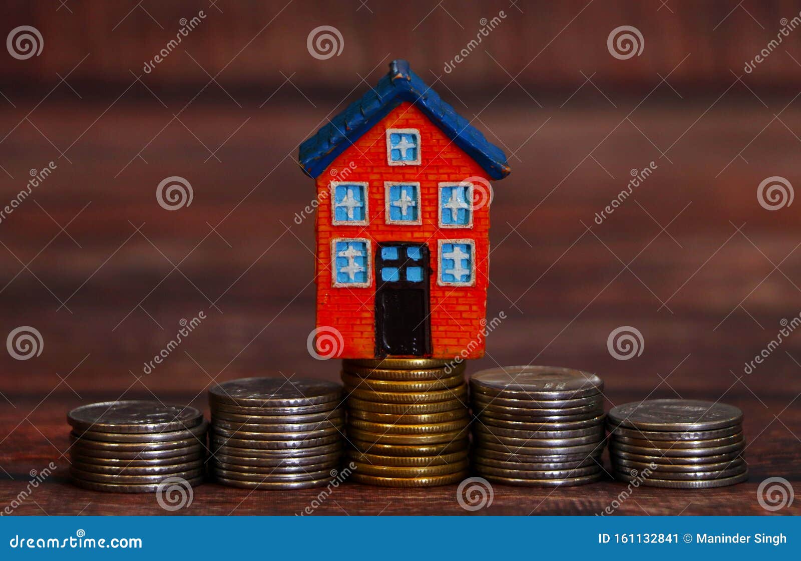 House with stack of coins. stock image. Image of background - 161132841