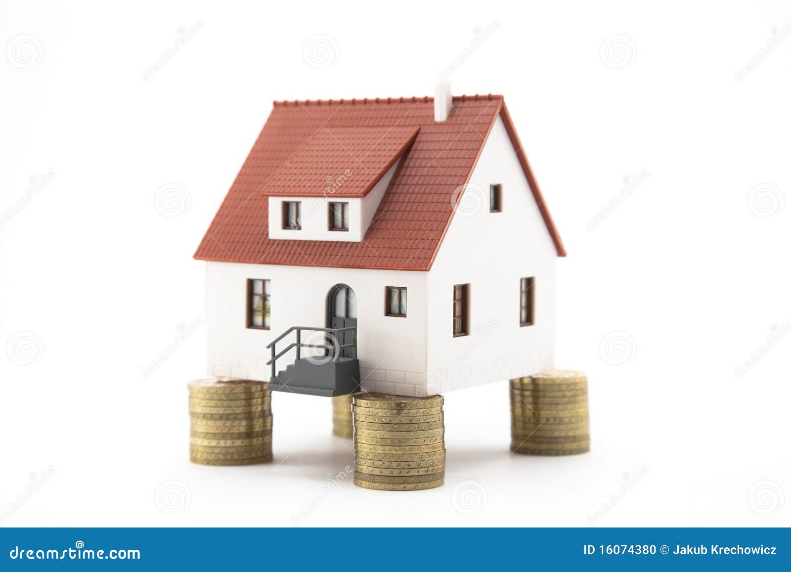 House on stacks of coins stock photo. Image of benefit - 16074380