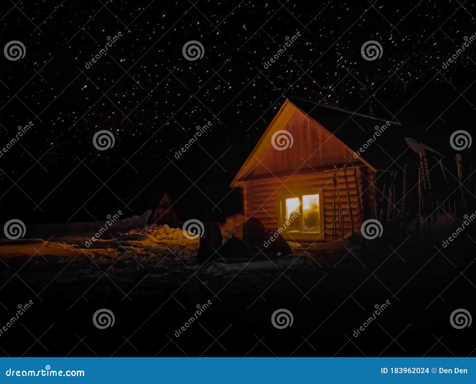 A House in the Starry Night. Stock Photo - Image of lighting, starry ...