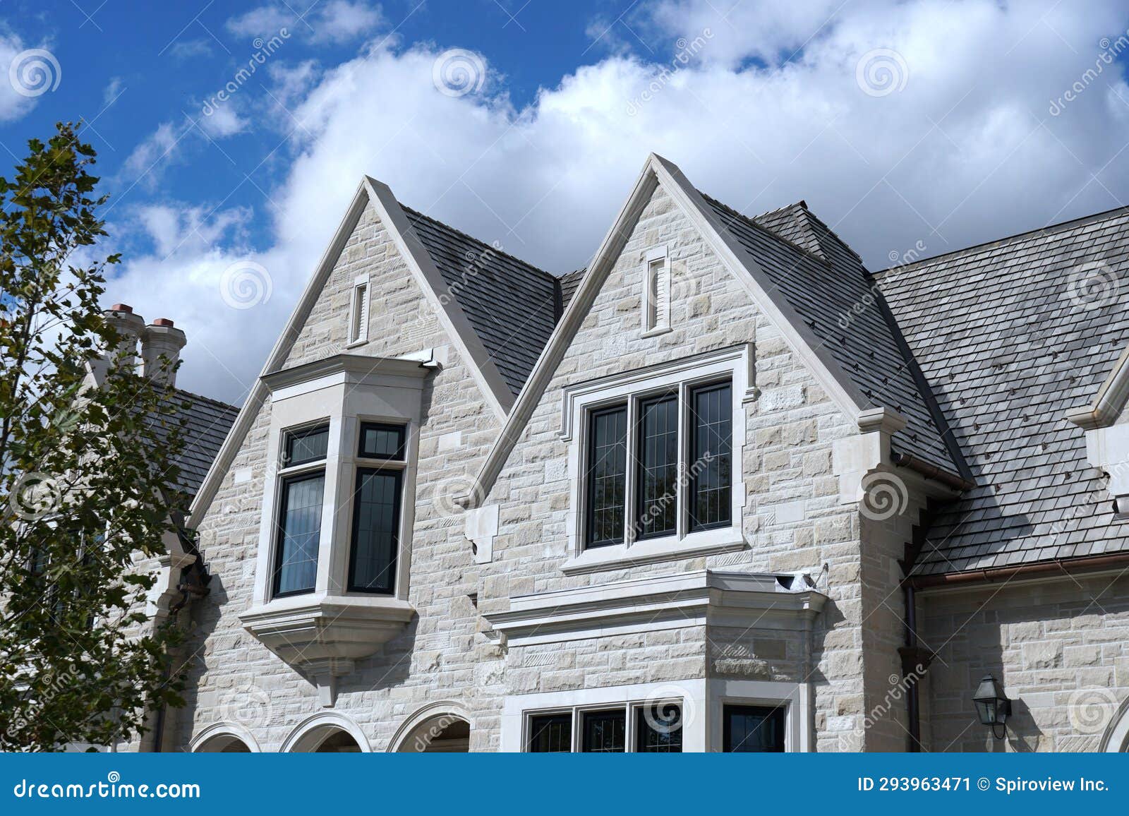 House with Stone Gable and Leaded Glass Windows Stock Image - Image of ...