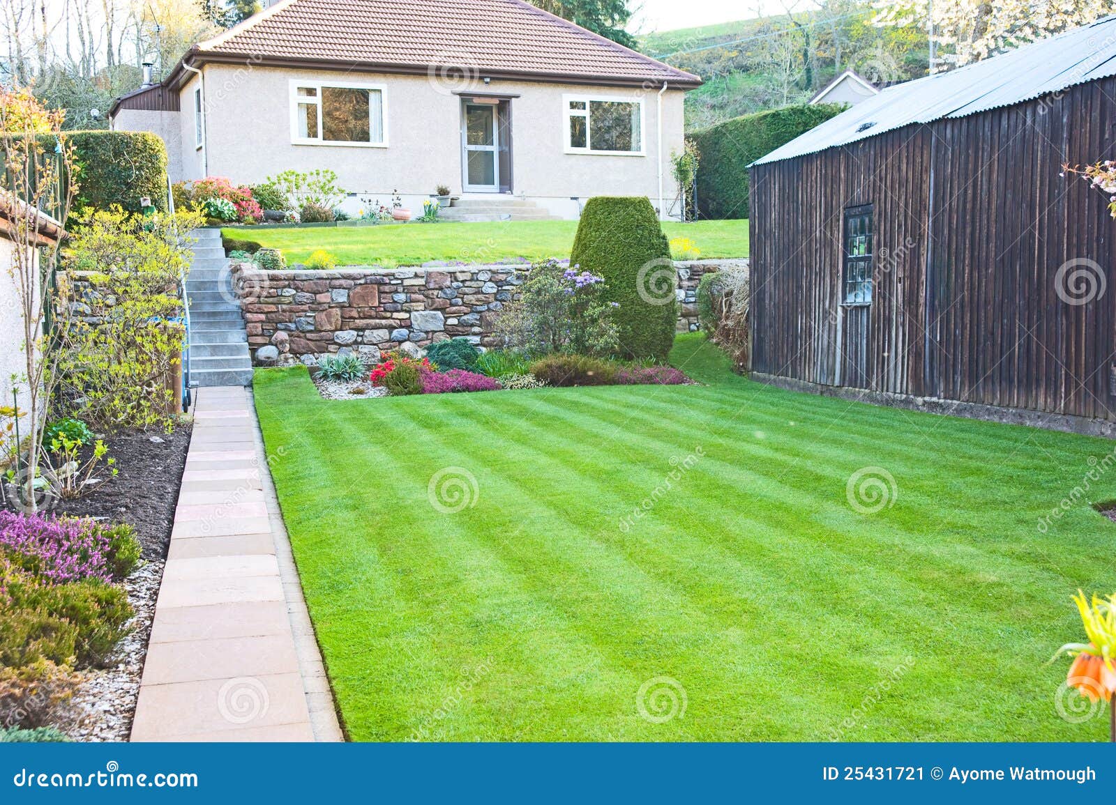 House and striped lawn stock image. Image of home, grass - 25431721