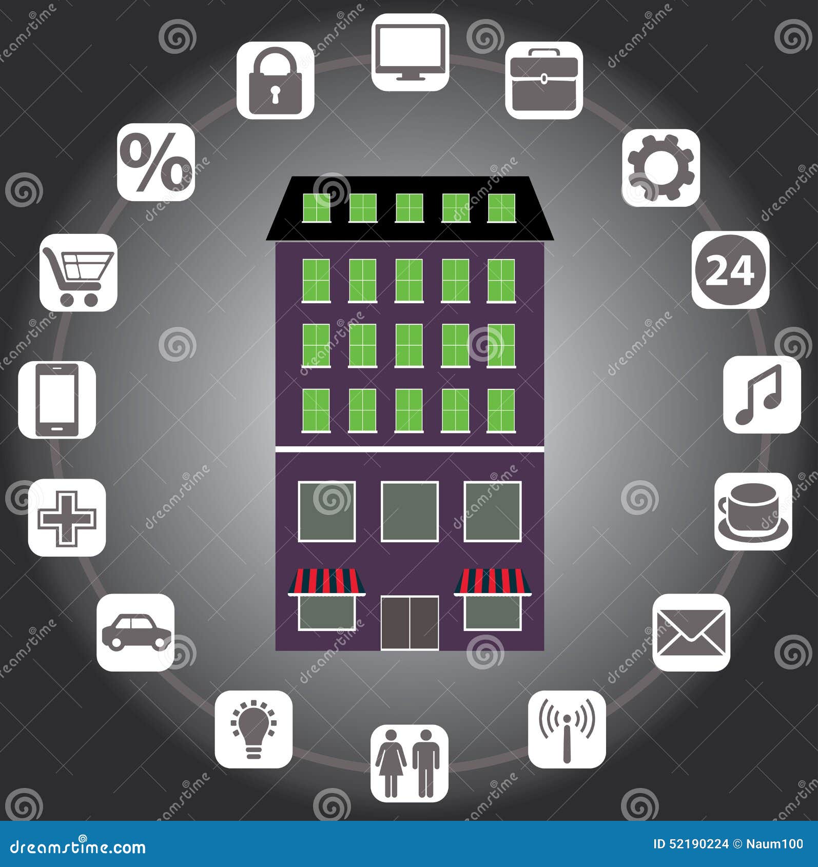 House in Style Flat with Icons of Urban Life, Vector. Stock Vector ...