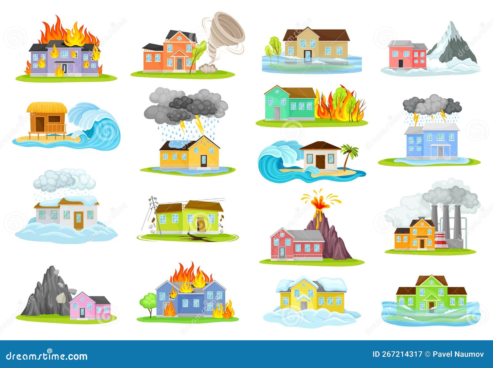 House Suffer from Natural Disaster and Cataclysm Big Vector Set Stock ...