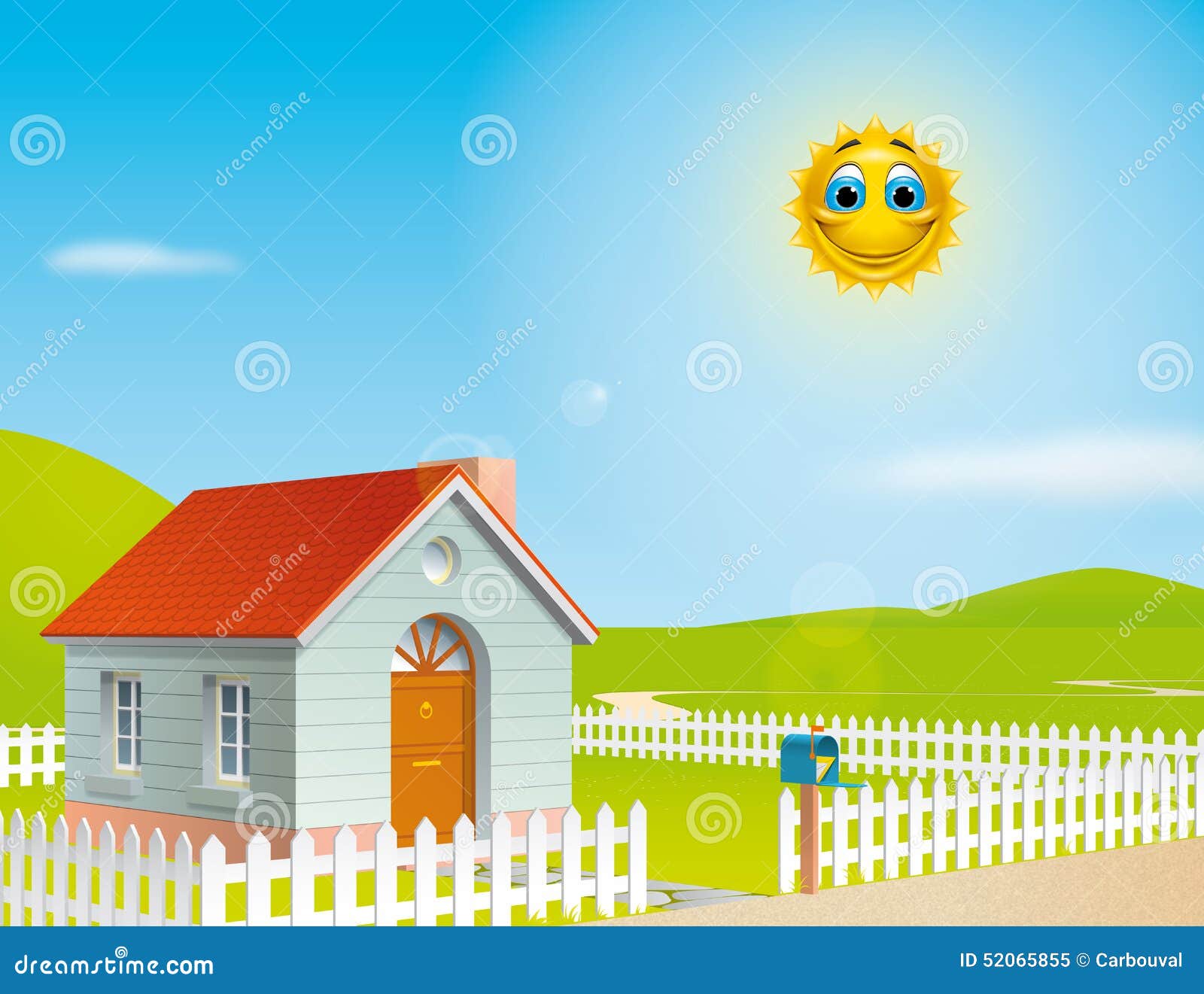 House at a sunny day stock illustration. Illustration of green - 52065855