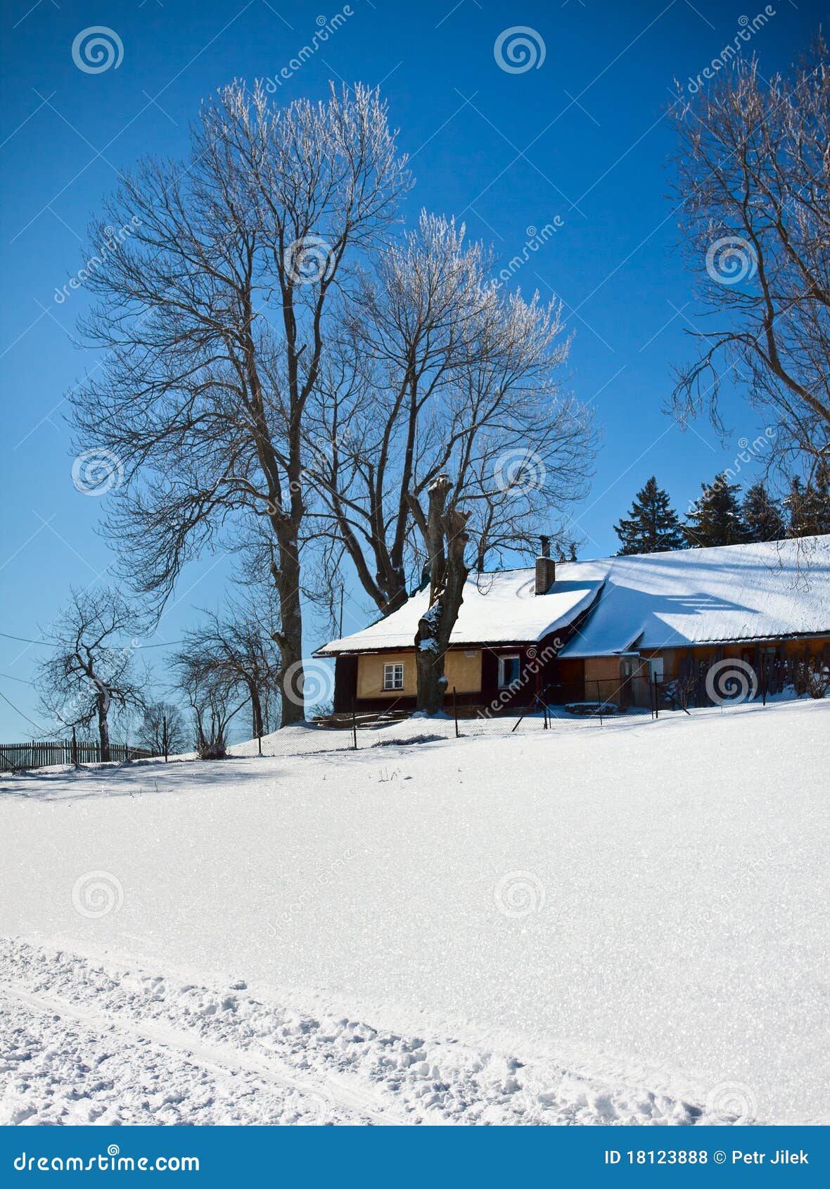 The House in Sunny Winter Landscape Stock Photo - Image of greeting ...