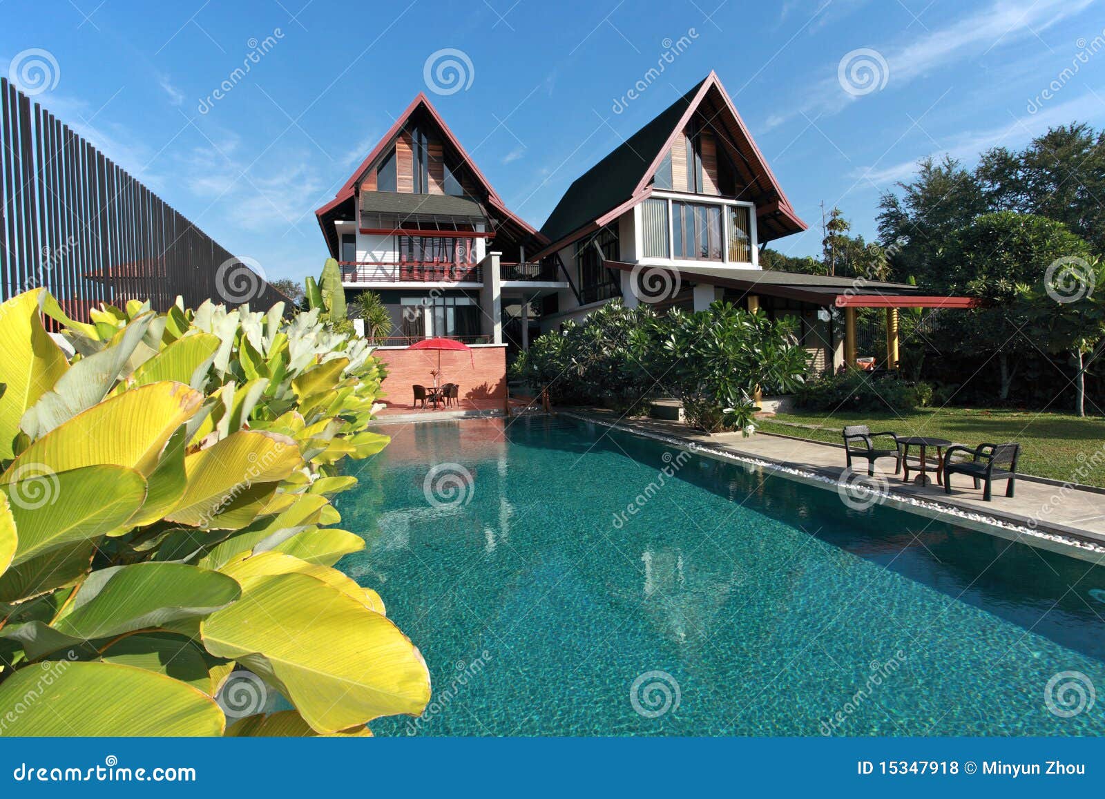 House with Swimming Pool stock photo. Image of flowers - 15347918