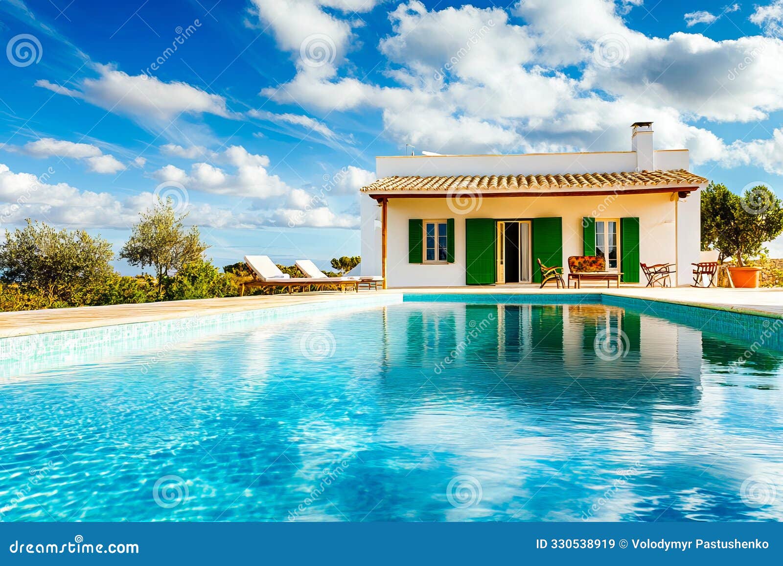 A House with a Swimming Pool in Front of it Stock Image - Image of ...