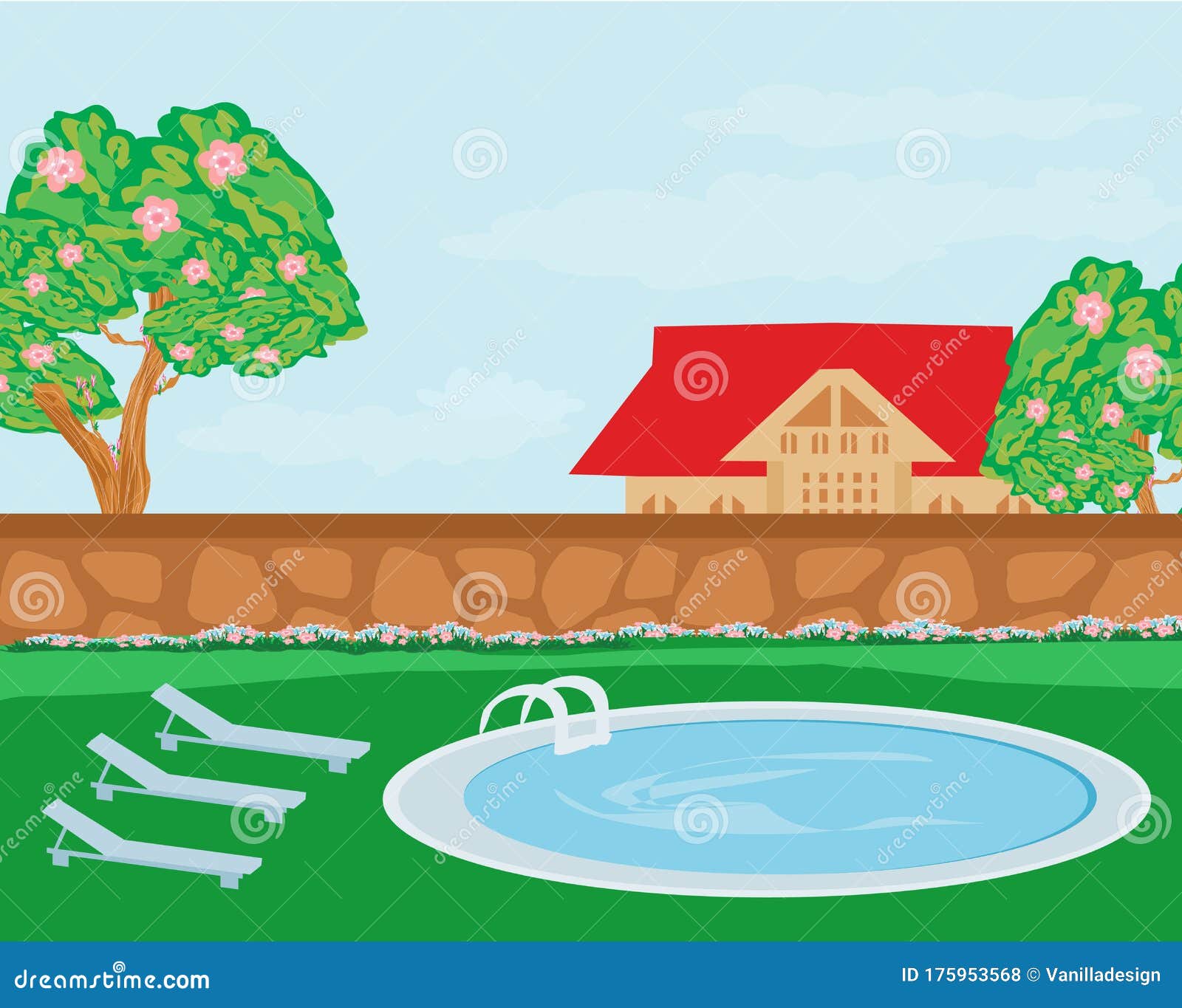 House with Swimming Pool - Illustration Stock Vector - Illustration of ...
