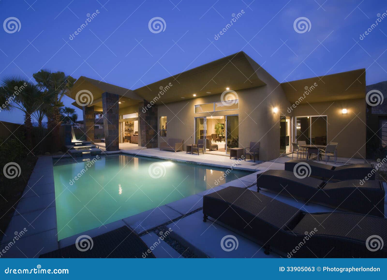House with Swimming Pool at Night Stock Image - Image of light, outside ...