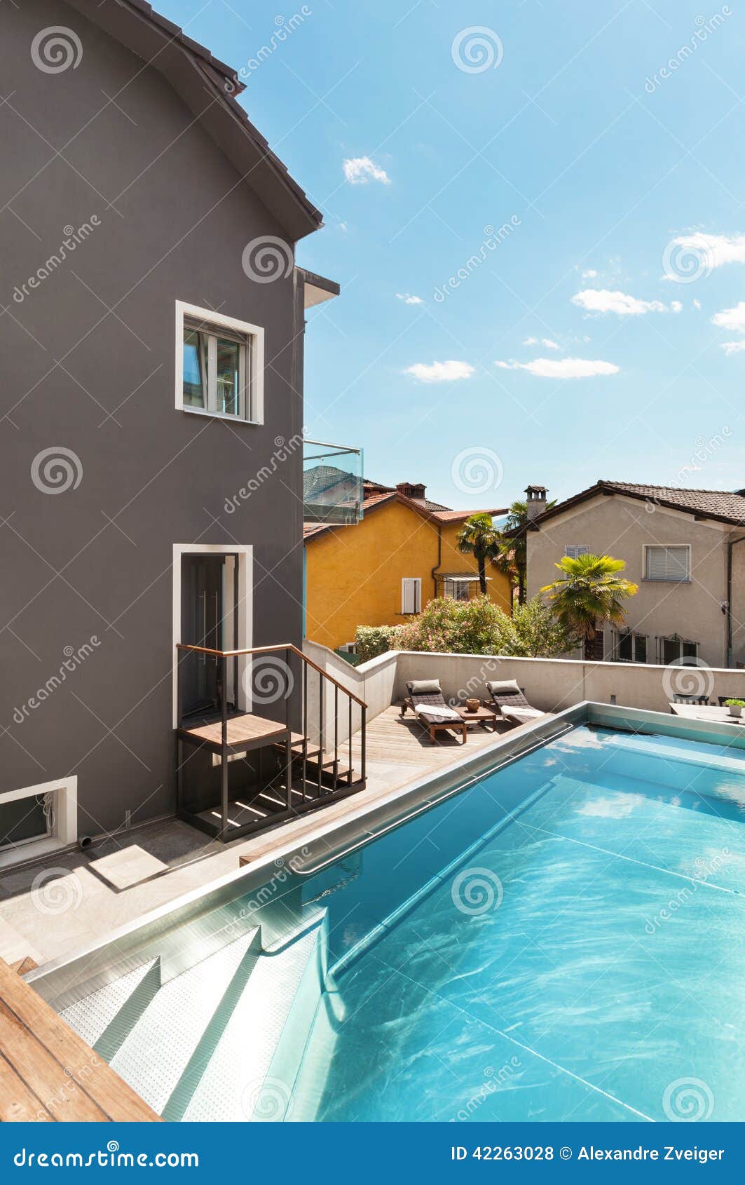 House, swimming pool view stock photo. Image of home - 42263028