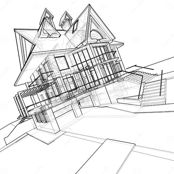 House: technical draw stock illustration. Illustration of home - 5201804