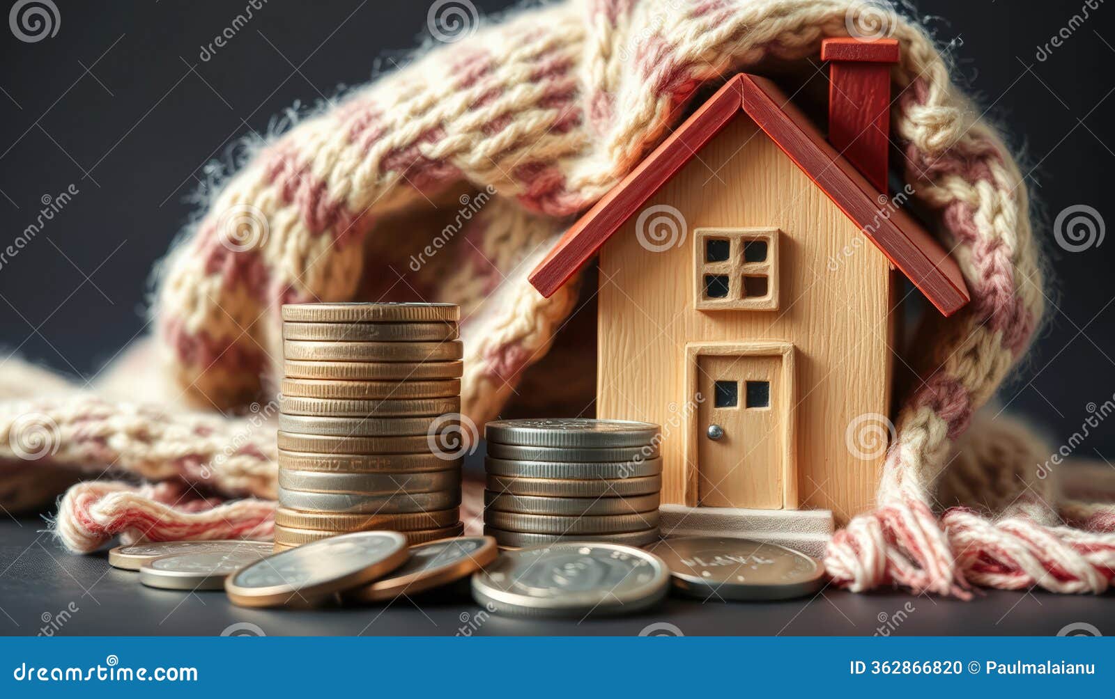 House Thermal Insulation and Saving Concept with a Stack of Coins in ...