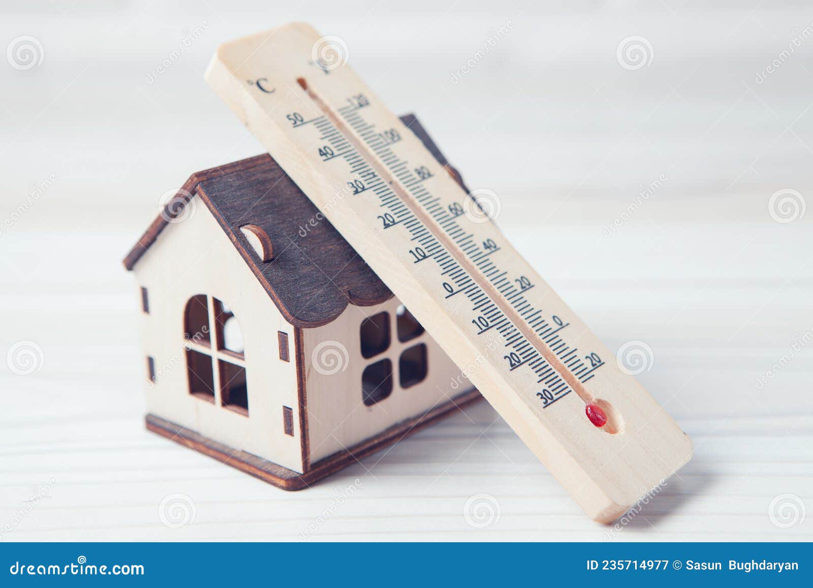 House and Thermometer on the Table Stock Image - Image of healthy, room ...
