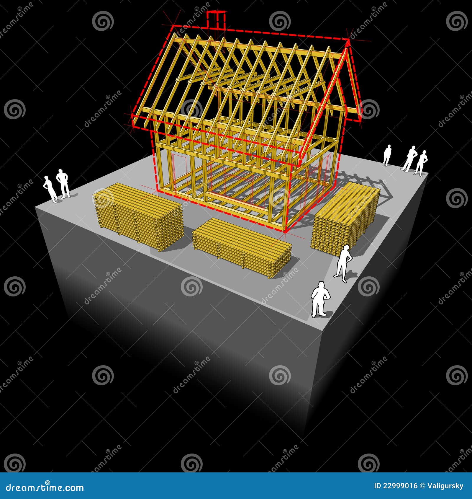 House Timber Framework Diagram Stock Vector - Illustration of purlin ...