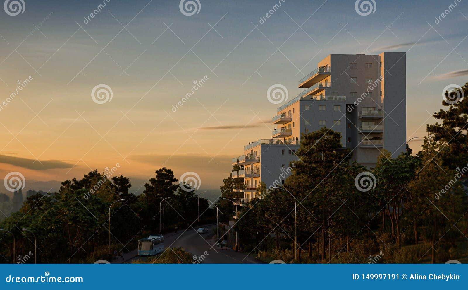 3d Render of House at Evening Sunset Stock Illustration - Illustration ...