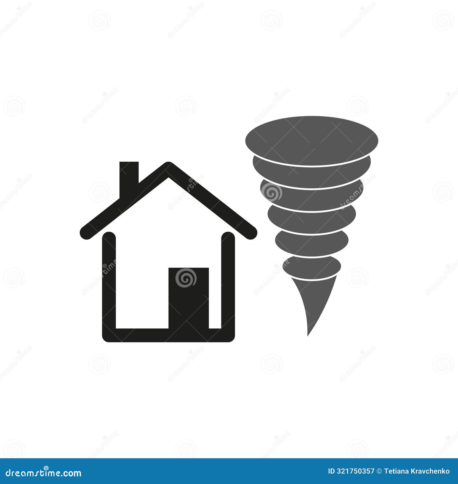 House and Tornado Icon. Natural Disaster Symbol. Black and Grey Vector ...