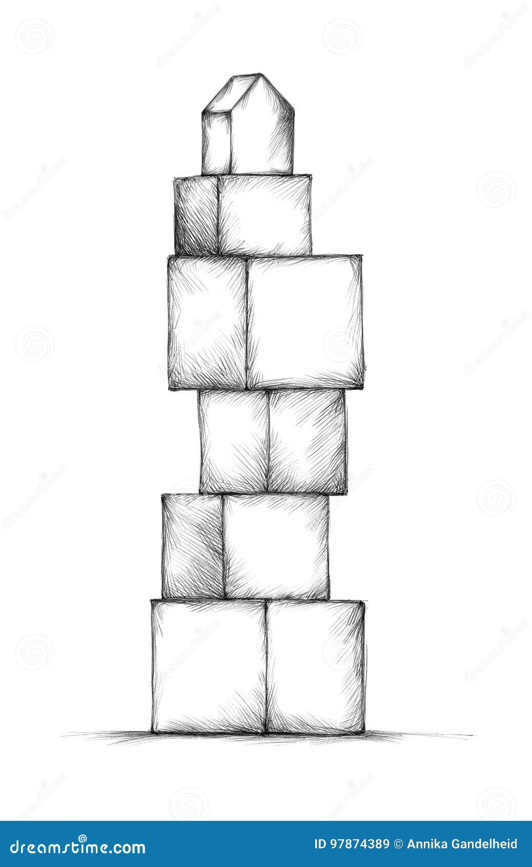 House on a Tower of Building Blocks Stock Illustration - Illustration ...