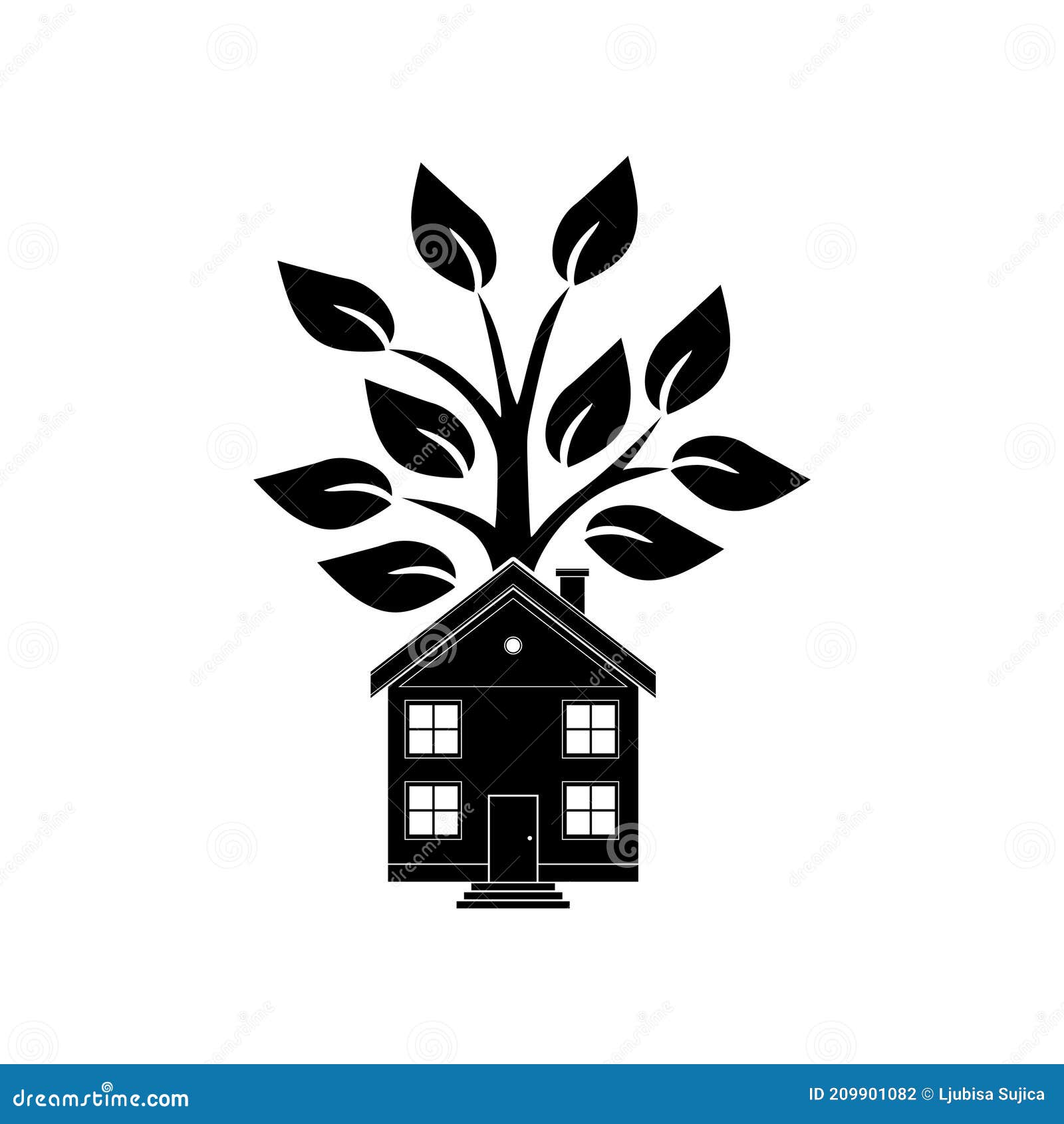 House and Tree Icon Isolated on White Background Stock Vector ...