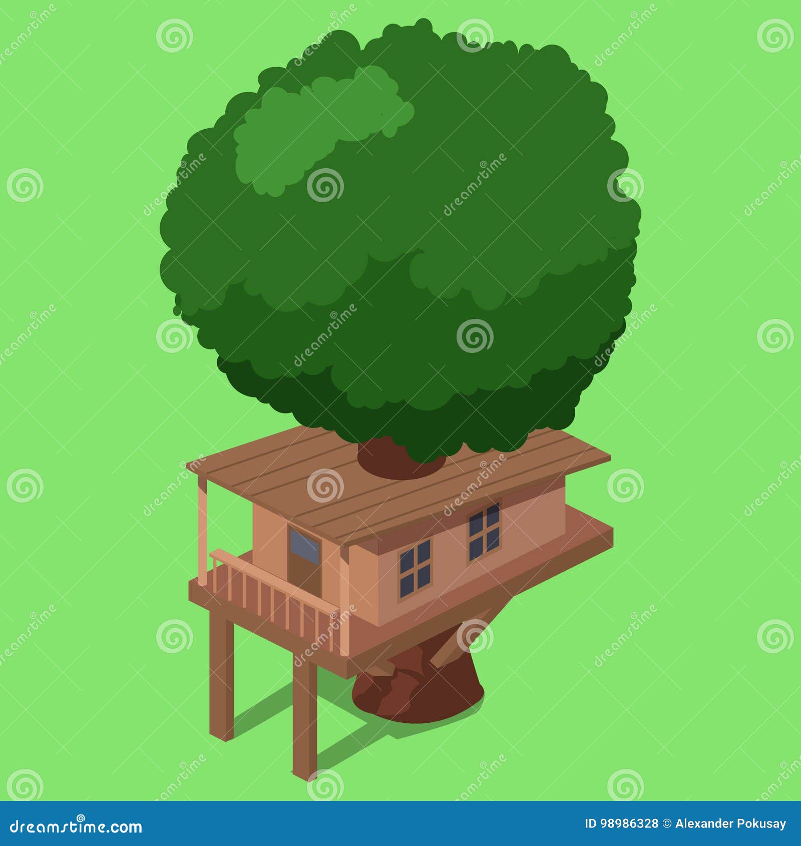 House on Tree Isometric Vector Illustration Stock Vector - Illustration ...