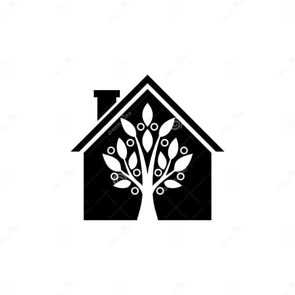 House with Tree Logo Icon Isolated on White Background Stock Vector ...