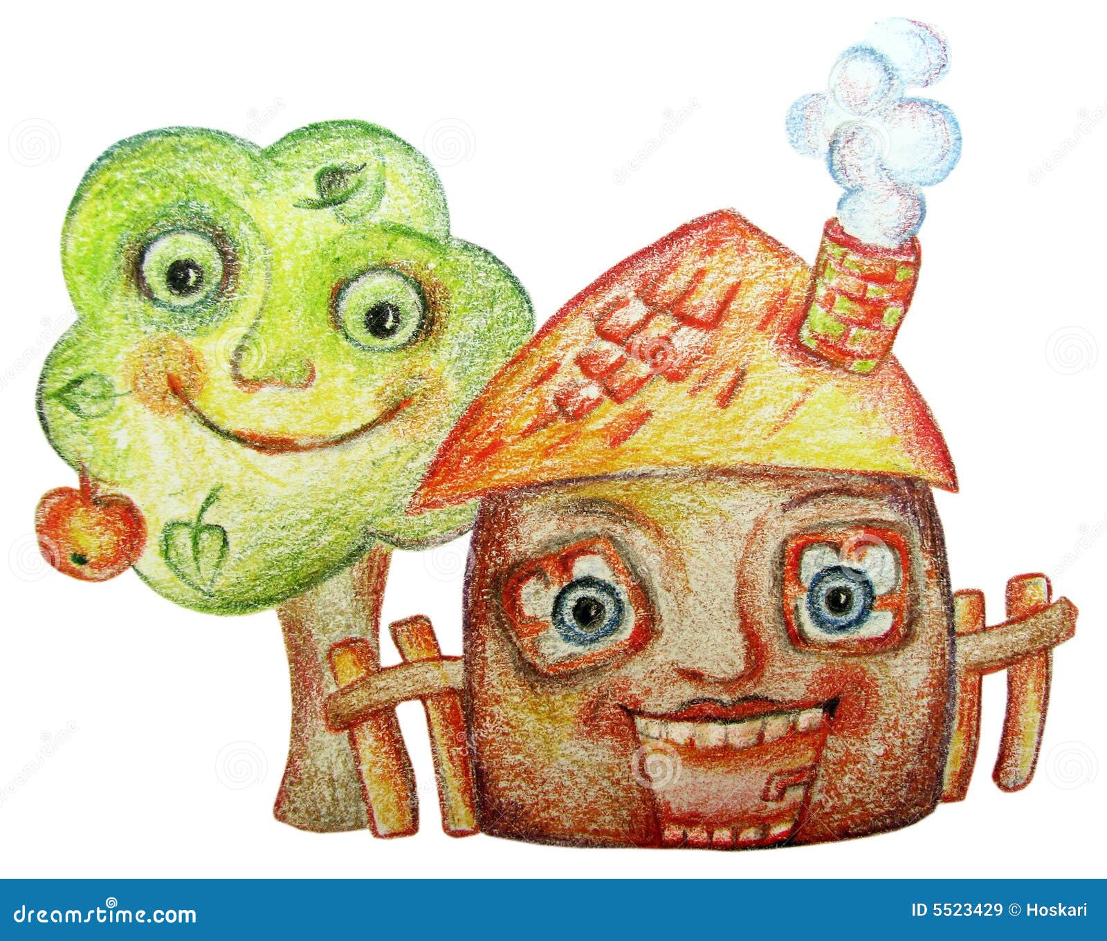 House and tree with smile stock illustration. Illustration of handy ...