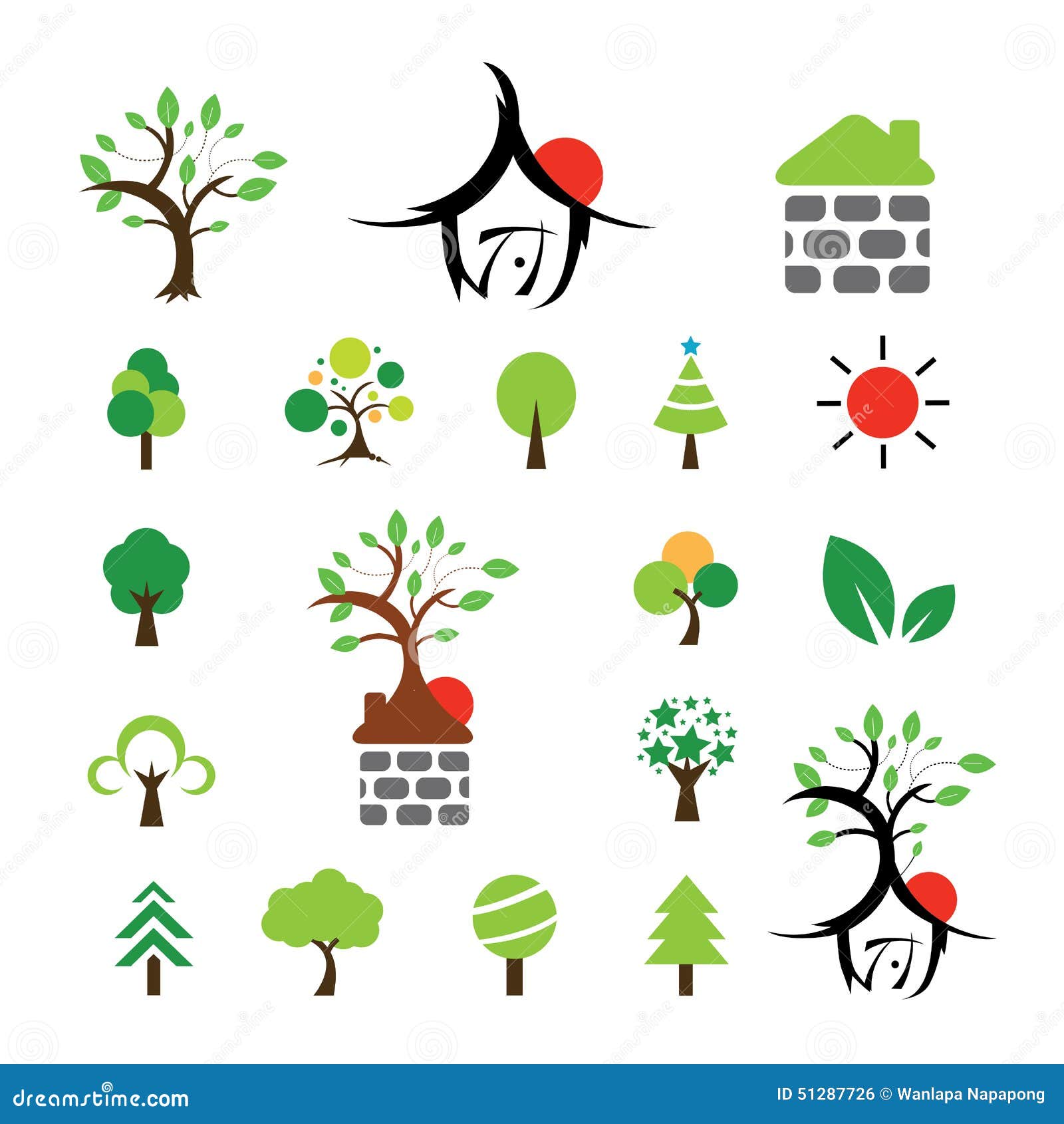 House and tree symbol set stock vector. Illustration of house - 51287726