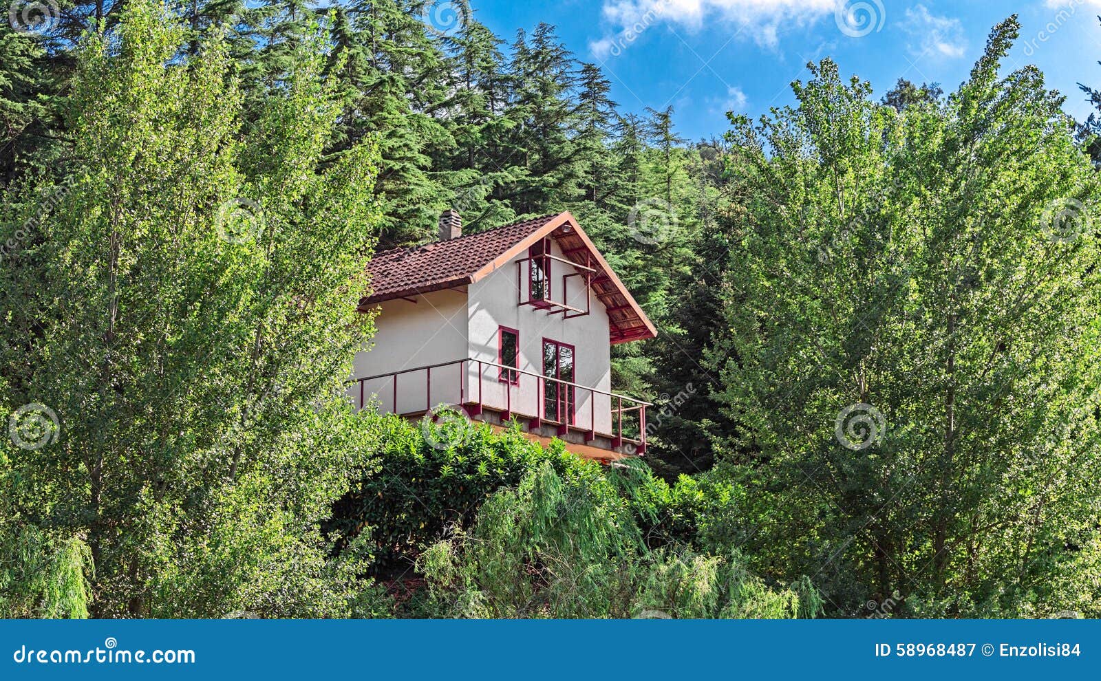 House between trees stock image. Image of dwelling, roof - 58968487