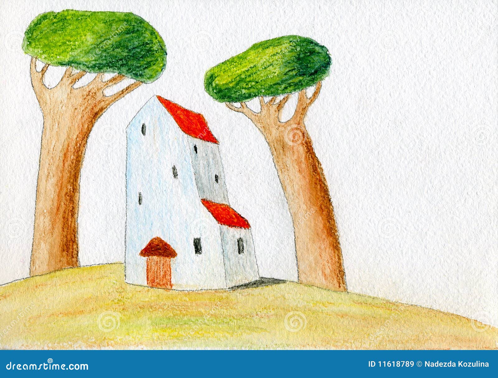 House and two trees stock illustration. Illustration of architecture ...