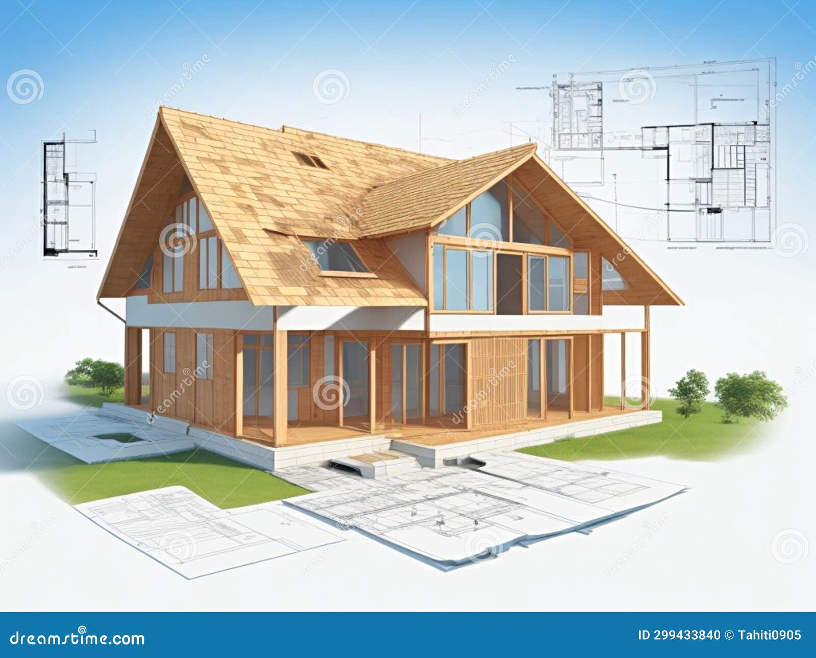 House Under Construction on Blueprints, Building Project Stock ...