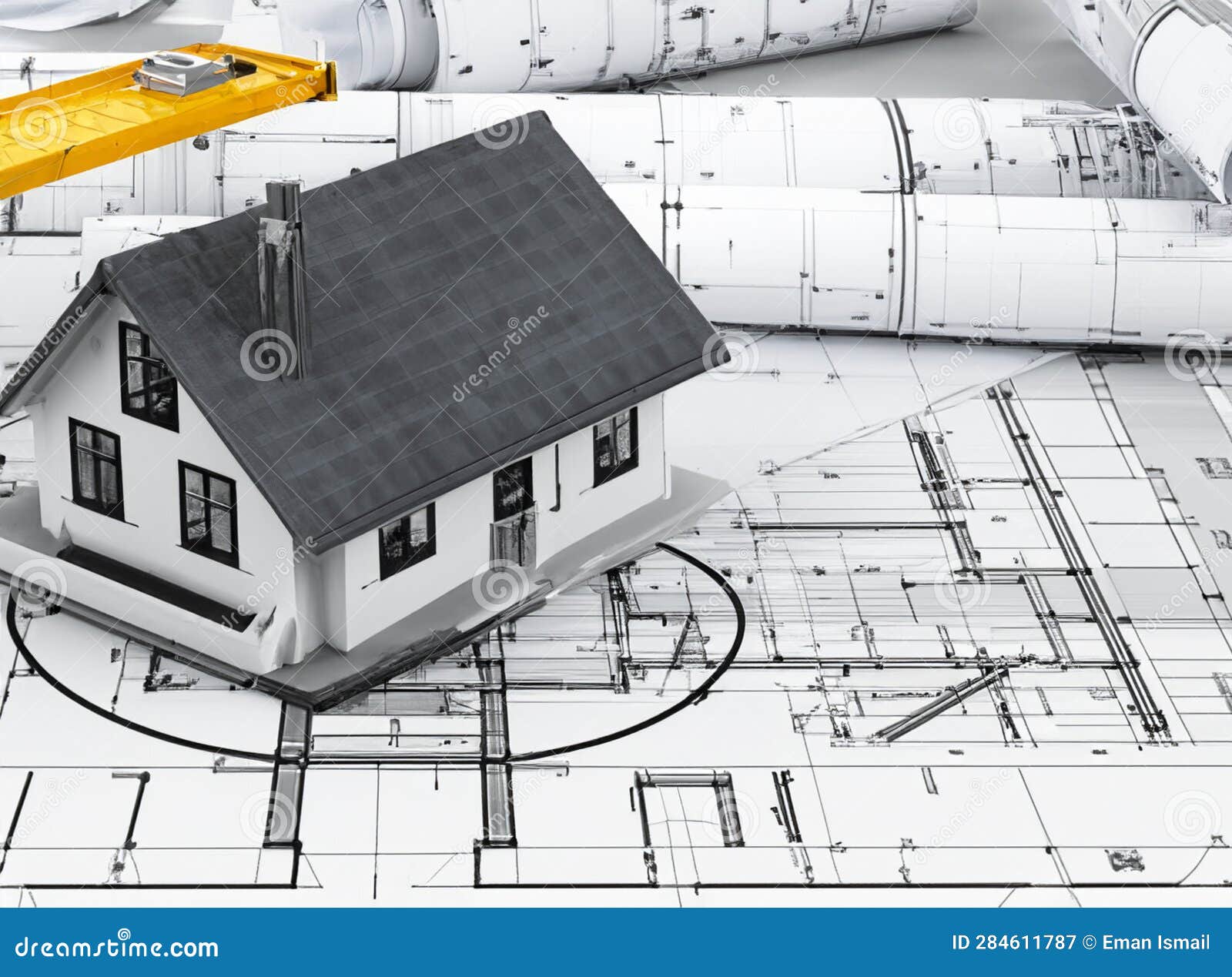 House Under Construction on Blueprints Stock Illustration ...
