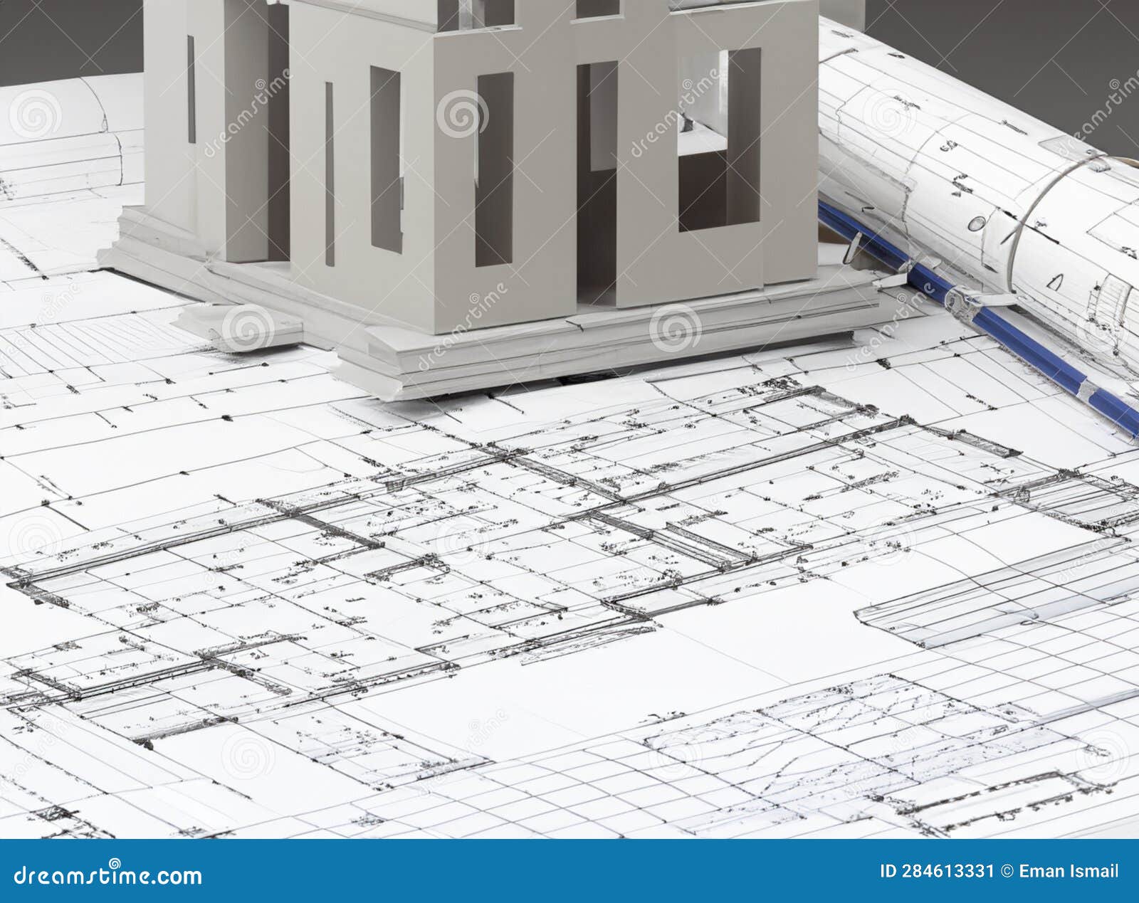 House Under Construction on Blueprints Stock Illustration ...