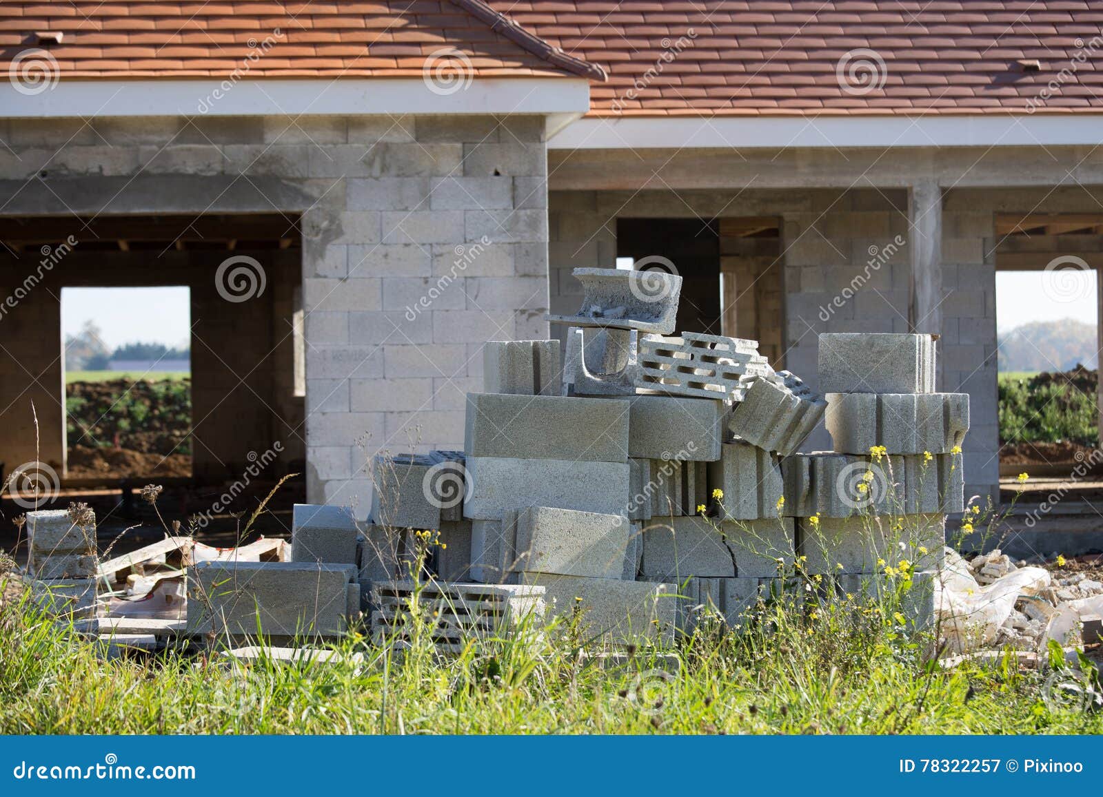 House Under Construction with Concrete Cellulare Stock Image - Image of ...