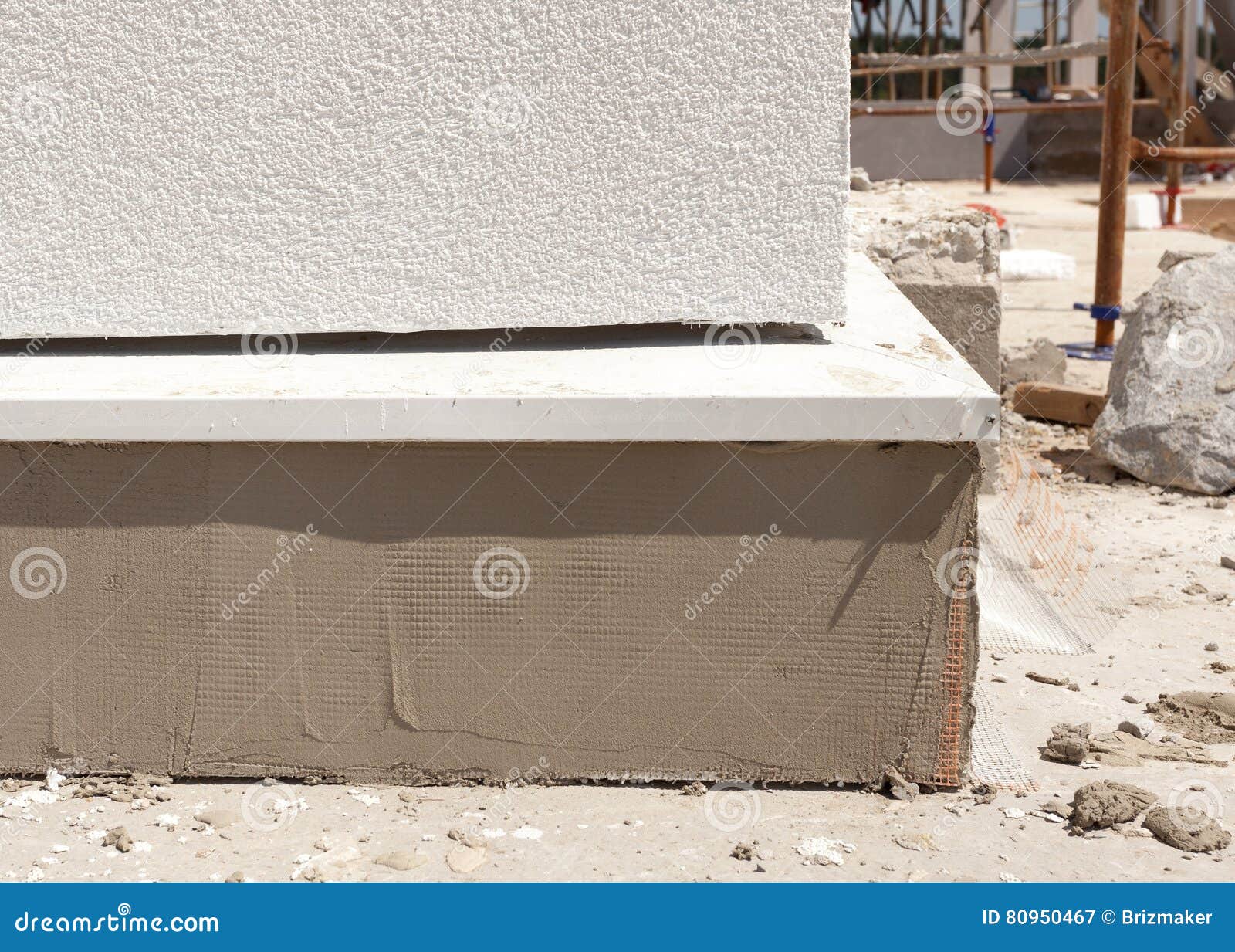 House Under Construction. Detail of Finished Plastered Foundation ...