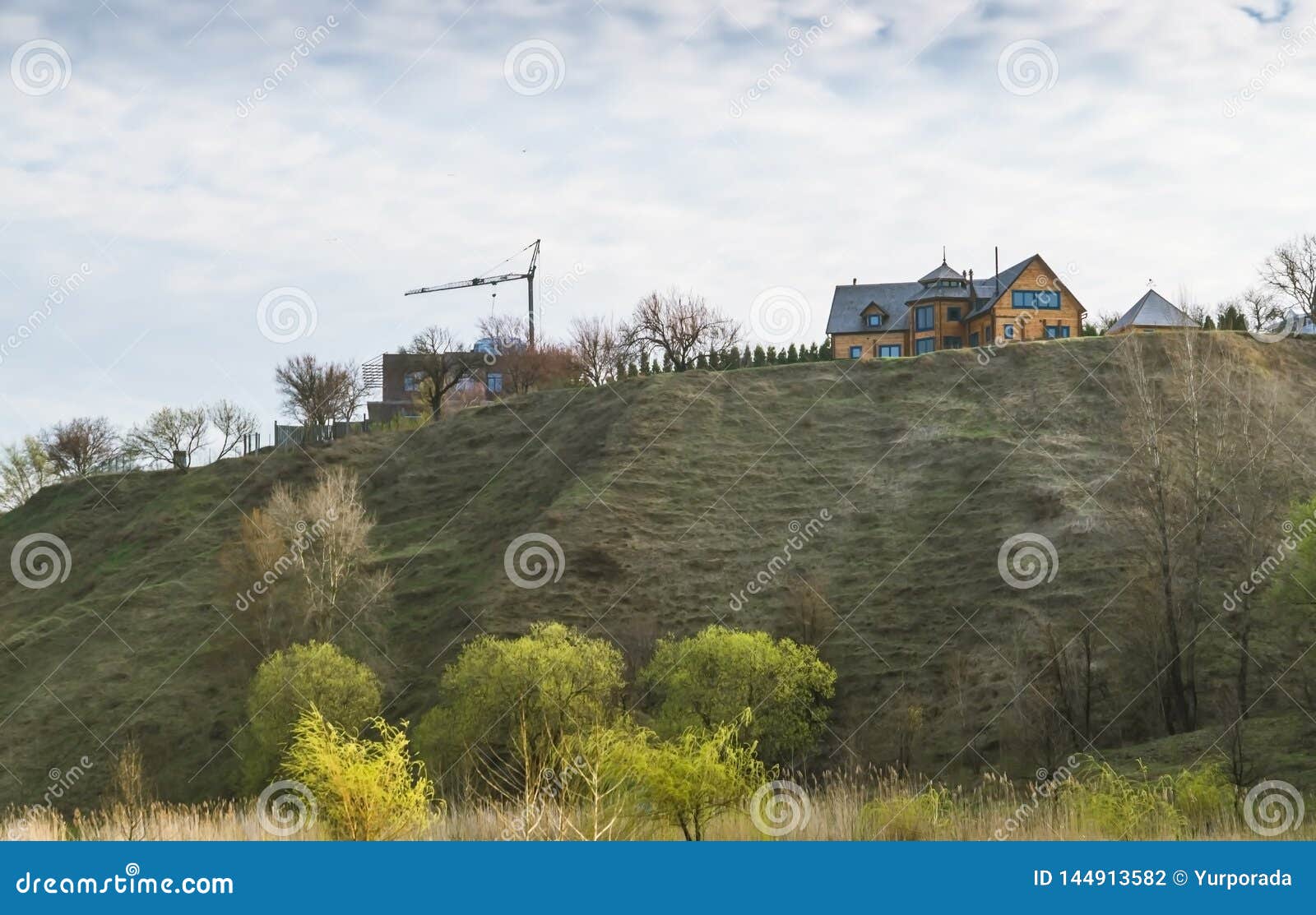 House Under Construction on the Hill. Stock Photo - Image of high ...