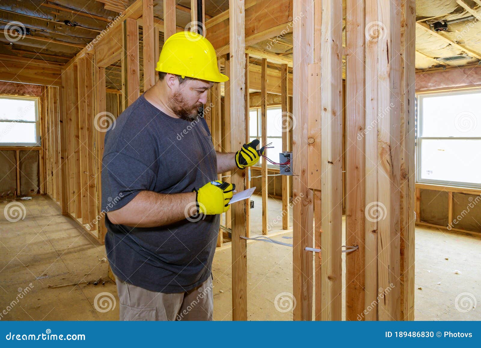 Inspector Man Inspects House Electrical Systems Electrician Stock Photo ...