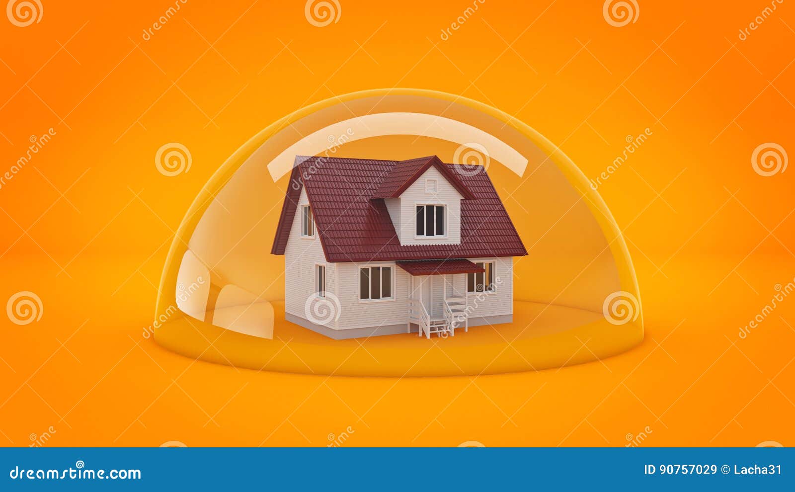 House Under a Glass Shield, Protection Concept. Stock Illustration ...