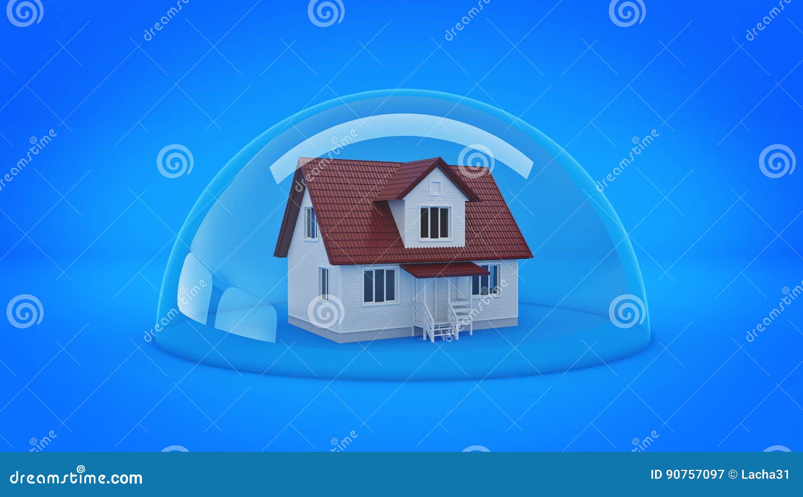 House Under a Glass Shield, Protection Concept. Stock Illustration ...