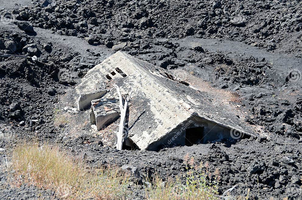 House under lava stock photo. Image of landslide, danger - 25849530