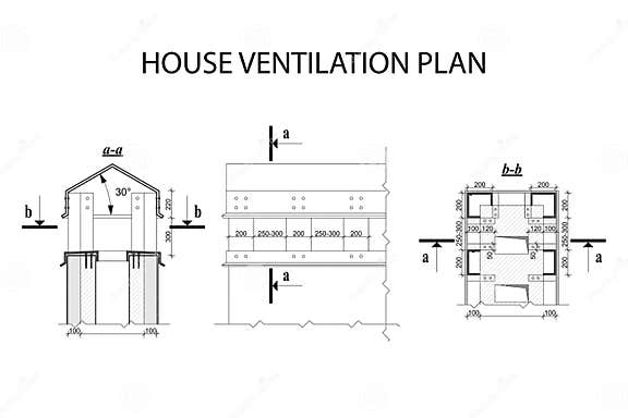 House Ventilation Plan, Detailed Architectural Technical Drawing Stock ...